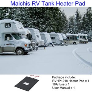 Maichis 12V RV Tank Heater Pad 12" x 18", RV Water Tank Heating Pad with Automatic Thermostat, use for RV Fresh Water | Grey Water | Black Water Tank, Battery Warmer Pad, 12Volts DC