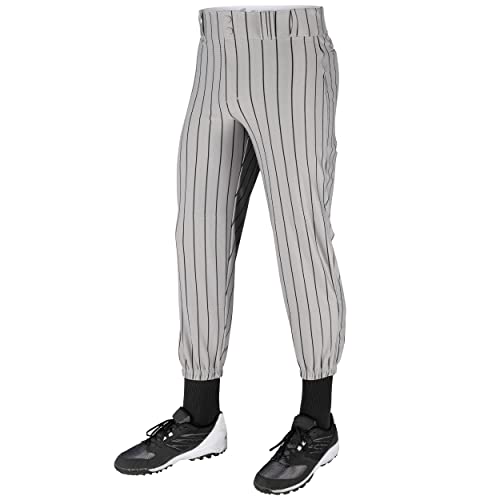 CHAMPRO Unisex-Youth Triple Crown Pinstripe Polyester Baseball Pants, Grey, Black PIN, X-Large