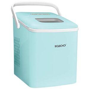 igloo iceb26hnaq automatic self-cleaning portable electric countertop ice maker machine with handle, 26 pounds in 24 hours, 9 ice cubes ready in 7 minutes, with ice scoop and basket, aqua