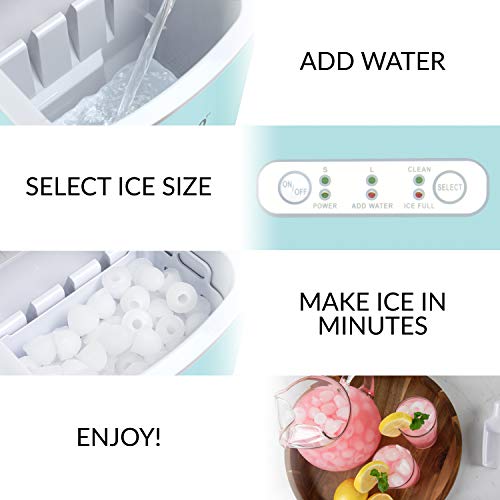 Igloo ICEB26HNAQ Automatic Self-Cleaning Portable Electric Countertop Ice Maker Machine With Handle, 26 Pounds in 24 Hours, 9 Ice Cubes Ready in 7 minutes, With Ice Scoop and Basket, Aqua