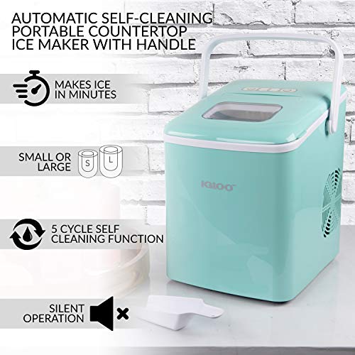 Igloo ICEB26HNAQ Automatic Self-Cleaning Portable Electric Countertop Ice Maker Machine With Handle, 26 Pounds in 24 Hours, 9 Ice Cubes Ready in 7 minutes, With Ice Scoop and Basket, Aqua