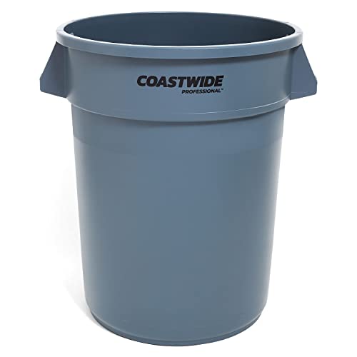 STAPLES Brighton 2625784 Round Trash Container Gray 32 Gallon