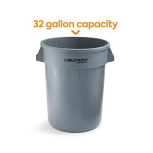 STAPLES Brighton 2625784 Round Trash Container Gray 32 Gallon