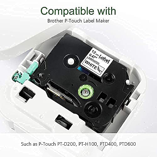 6 Pack Colors + 4 Pack White Compatible with Brother P Touch TZe Label Tape 12mm 0.47'' Laminated for PTouch PT D210 H110 D400 Label Maker, Black on White/Orange/Red/Blue/Yellow/Green, 10-Pack