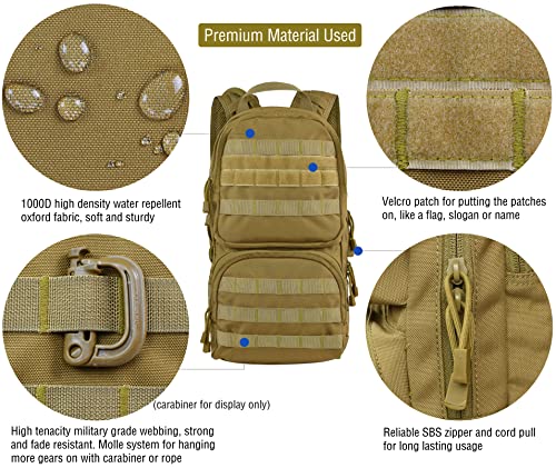 MARCHWAY Tactical Molle Hydration Pack with 3L TPU Water Bladder, Military Backpack with Multi Compartment for Cycling, Hiking, Running, Backpacking (Coyote Brown)