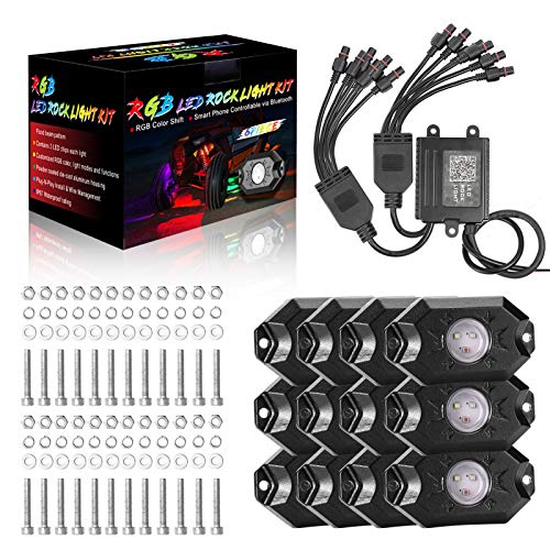 LED Rock Lights, YCHOW-TECH 12 Pods RGB Rock Lights with APP Control Wheel Well Light Music Mode Multilcolor Underglow Lights for Trucks, Four Wheeler UTV ATV RZR Golf Cart Truck Accessories