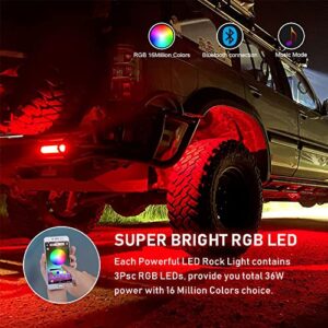 LED Rock Lights, YCHOW-TECH 12 Pods RGB Rock Lights with APP Control Wheel Well Light Music Mode Multilcolor Underglow Lights for Trucks, Four Wheeler UTV ATV RZR Golf Cart Truck Accessories