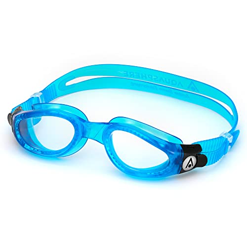 Aqua Sphere Kaiman Adult Swimming Goggles - The Original Curved Lens Goggle, Comfort & Fit for the Active Swimmer | Unisex Adult, Clear Lens, Light Blue/Transparent Frame, EP3004100LC