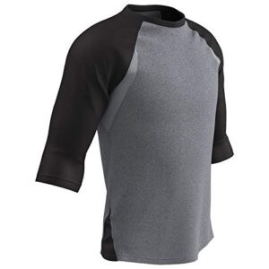 champro standard extra innings 3/4 men’s baseball shirt, grey, black sleeve, adult x-large