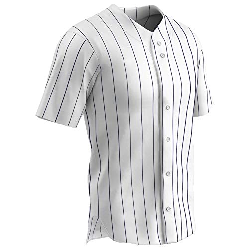 CHAMPRO boys Pinstripe Youth Ace Polyester Button Front Baseball Jersey, White, Navy Pin, X-Large US