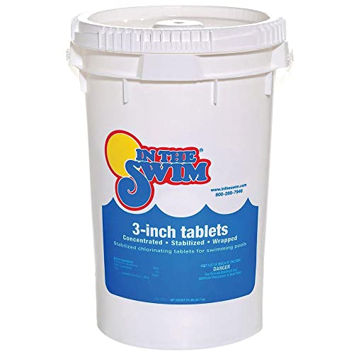 In The Swim 3 Inch Stabilized Chlorine Tablets for Sanitizing Swimming Pools - Individually Wrapped, Slow Dissolving - 90% Available Chlorine - Tri-Chlor - 50 Pounds