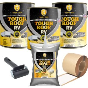 Tough Tech Coatings Tough Roof RV Coating kit - Permanent RV Roof Waterproofing Kit - for RVs, & Trailers Roofs Up to 25 FT Long - No Primer Required - 87% Solar Reflective - 3.5 Gal White