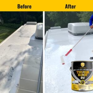 Tough Tech Coatings Tough Roof RV Coating kit - Permanent RV Roof Waterproofing Kit - for RVs, & Trailers Roofs Up to 25 FT Long - No Primer Required - 87% Solar Reflective - 3.5 Gal White