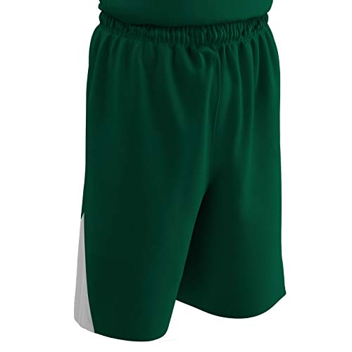 CHAMPRO Unisex-Youth Pro Plus Reversible Basketball Shorts, Forest Green, White, Large