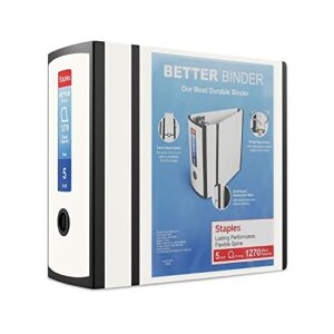 staples better binder heavy-duty view, white, 1000-sheet capacity, 5″ (ring diameter)