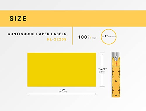 HOUSELABELS Compatible with DK-2205 Replacement Roll for Brother QL Label Printers; Yellow Continuous Length Labels; 2-4/9" x 100 feet (62mm*30.48m) - 6 Rolls