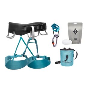 black diamond womens momentum rock climbing harness – complete package, aqua verde, medium