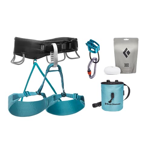 Black Diamond Womens Momentum Rock Climbing Harness - Complete Package, Aqua Verde, Medium