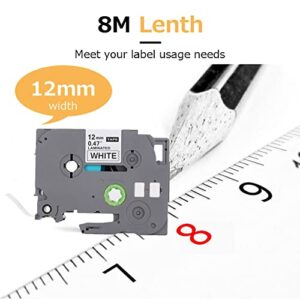 12mm 0.47 Laminated Black on White Label Tape Replacement for TZC231, Label Maker Tape for TZe 131, TZe 231, TZe 431, TZe 531, TZe 631, TZe 731(1Pcs)