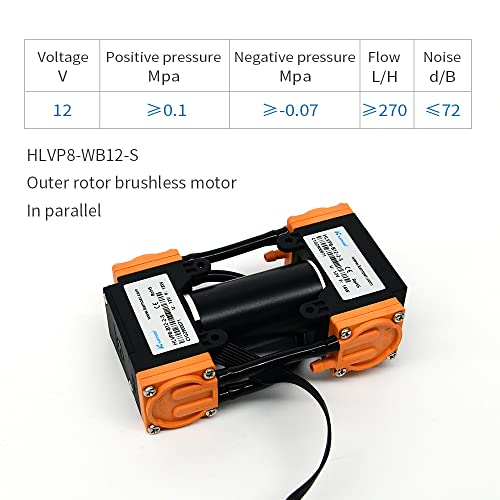 Small Double Head Vacuum Pump 12V DC brushless Motor Kamoer HLVP8-2 Micro Diaphragm Pump air Compressor high Flow≥360L/H Series Connection (12V)