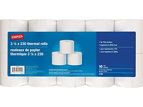 Staples 472634 Thermal Cash Register/Pos Rolls 3 1/8-Inch X 230-Ft 10/Pack (18229/21265)