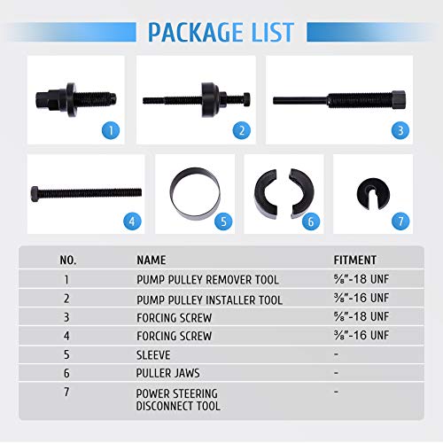 Orion Motor Tech OMT Power Steering Pump Pulley Puller/Installer Tool Set, Pump Pulley Remover Installer Tools Compatible with Ford, GM, and Chrysler Vehicles