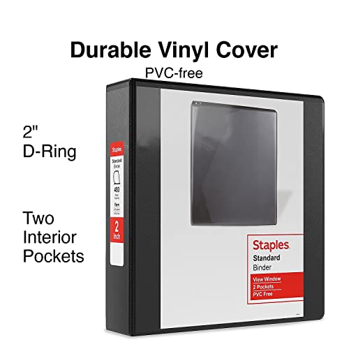 Staples 2661502 Standard 2-Inch 3-Ring View Binders Black 6/Carton (26443Ct)