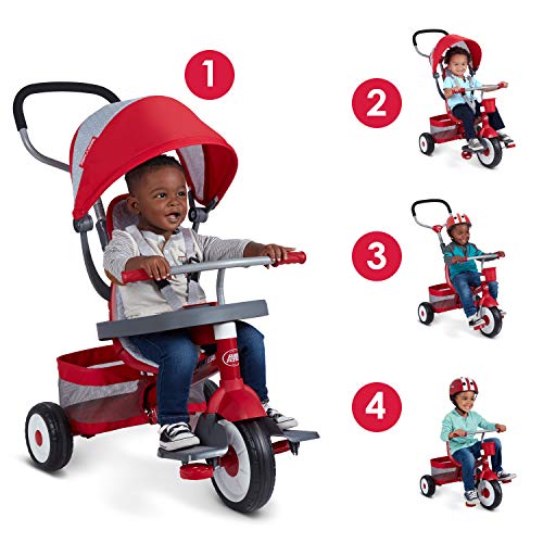 Radio Flyer 4-in-1 Stroll 'N Trike, Toddler Trike, Red Tricycle for Ages 1-5, Toddler Bike