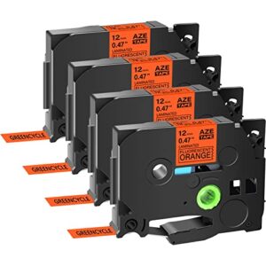 GREENCYCLE Compatible for Brother TZ TZE B31 TZe-B31 AZE B31 0.47 Inch 1/2" Black on Fluorescent Orange Laminated Label Tape 12mm x 5m for PTD210 D400AD D600 PTH100 PTH110 PT1290 PT-1230PC, 4 Pack