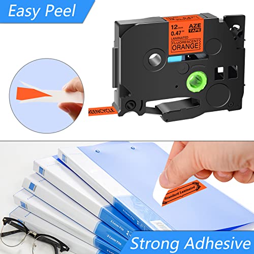 GREENCYCLE Compatible for Brother TZ TZE B31 TZe-B31 AZE B31 0.47 Inch 1/2" Black on Fluorescent Orange Laminated Label Tape 12mm x 5m for PTD210 D400AD D600 PTH100 PTH110 PT1290 PT-1230PC, 4 Pack