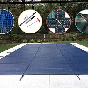 WaterWarden Inground Pool Safety Cover 16' x 32', Rectangle, 15-Year Warranty, UL Classified to ASTM F1346, Triple Stitched for MAX Strength, Abrasion Resistant, Hardware Included, Blue Mesh