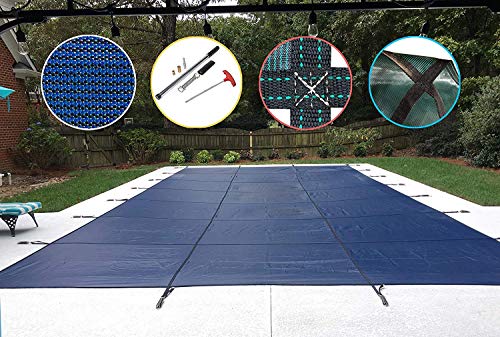 WaterWarden Inground Pool Safety Cover 16' x 32', Rectangle, 15-Year Warranty, UL Classified to ASTM F1346, Triple Stitched for MAX Strength, Abrasion Resistant, Hardware Included, Blue Mesh