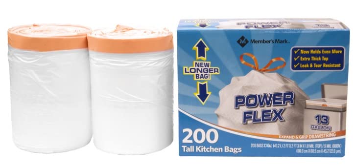 Member's Mark Power Flex Tall Kitchen Drawstring Bags, 200 Count