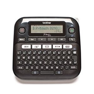 Brother PT-D210VP Label Maker, P-Touch Label Printer, Desktop, QWERTY Keyboard, Up to 12mm Labels, Includes Carry Case/AC Adapter/12mm Black on White Tape Cassette, UK Plug