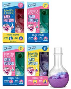 mr. bubble kids bath bomb potions – colorful fizzy fun – cool foam and bubble science beaker for the bath (pack of 4)