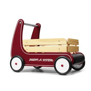 radio flyer classic walker wagon, sit to stand toddler toy, wood walker, for ages 1-4, red