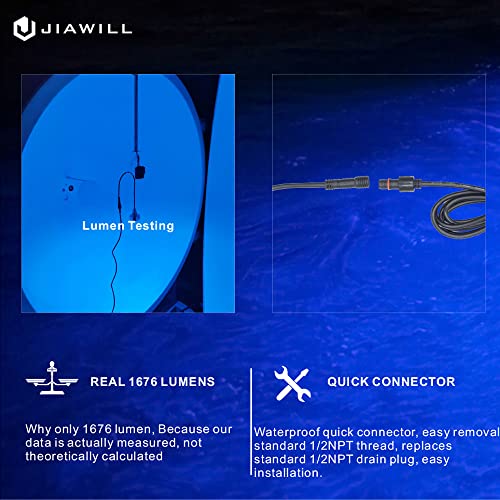 Jiawill Boat Drain Plug Light Smart Control System Use Out of Water DC 9~32V 316L Stainless Steel (Blue)