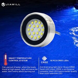 Jiawill Boat Drain Plug Light Smart Control System Use Out of Water DC 9~32V 316L Stainless Steel (Blue)