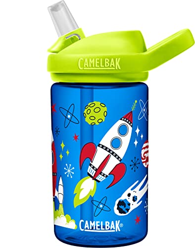 CamelBak Eddy+ 14 oz Kids Water Bottle with Tritan Renew – Straw Top, Leak-Proof When Closed, Retro Rockets