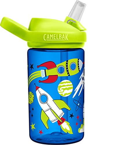 CamelBak Eddy+ 14 oz Kids Water Bottle with Tritan Renew – Straw Top, Leak-Proof When Closed, Retro Rockets