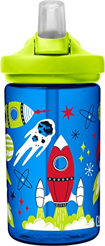 CamelBak Eddy+ 14 oz Kids Water Bottle with Tritan Renew – Straw Top, Leak-Proof When Closed, Retro Rockets