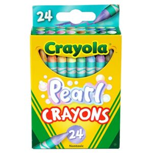 crayola pearl crayons, pearlescent colors, 24 count, coloring supplies, gift for kids, ages 3, 4, 5, 6