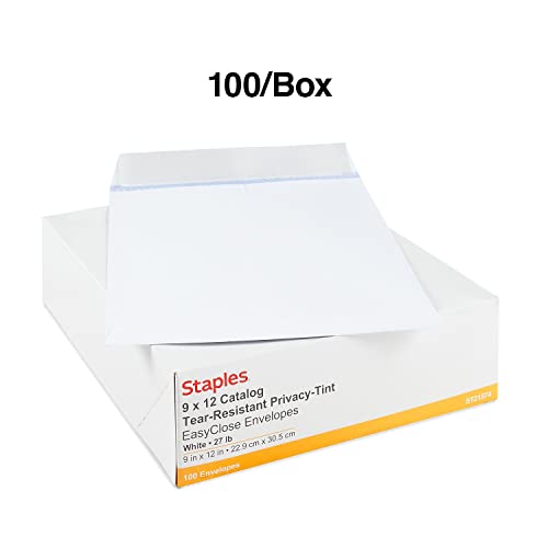 Staples 329845 Tear-Resistant Privacy Tint Catalog Envelopes 9 X 12 White 100/Bx