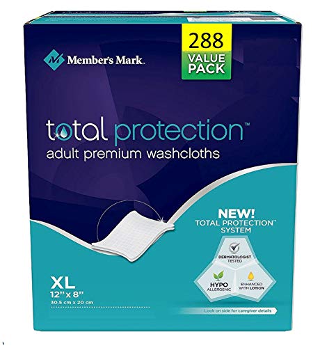 Member's Mark Adult Premium Disposable Washcloth Value Pack 288 Count, 1 Pack, Blue