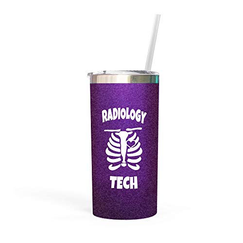 Radiology Tech Technician Xray Gifts for Women Appreciation Thank You Birthday Idea Radiologist Water Bottle Tumbler Cup with Lid and Straw Purple 0193 E