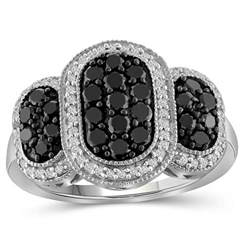 JEWELEXCESS Sterling Silver 1 Carat Black & White Diamond Ring for Women | Diamonds for Everyday Womens Wear