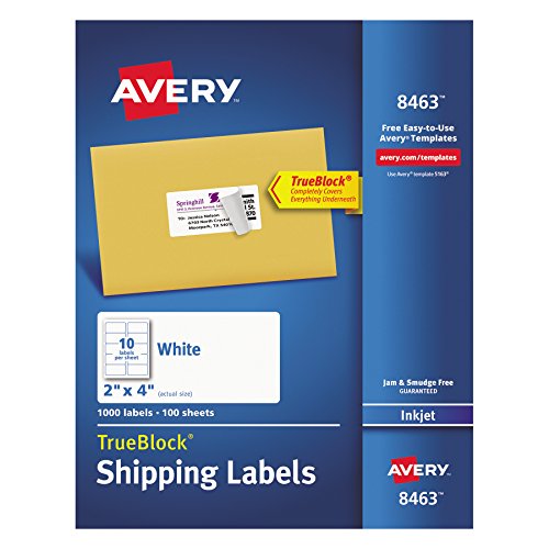 Avery Shipping Labels with TrueBlock Technology for Inkjet Printers 2" x 4", Box of 1,000 (8463)