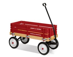 radio flyer town and country wagon, wooden red wagon