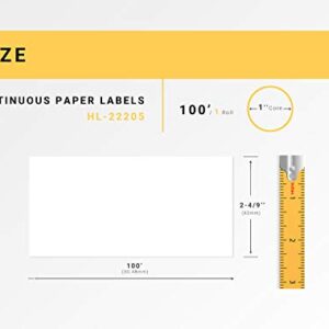 HOUSELABELS Compatible with DK-2205 Replacement Roll for Brother QL Label Printers; Removable Adhesive Continuous Length Labels; 2-4/9" x 100 feet (62mm*30.48m) with 1 Reusable Cartridge - 2 Rolls