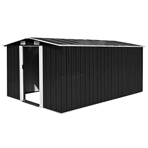 vidaXL Garden Shed with Sliding Doors and Vents Lockable Garden Backyard Utility Tool House Log Cabin 154.3" Metal Anthracite